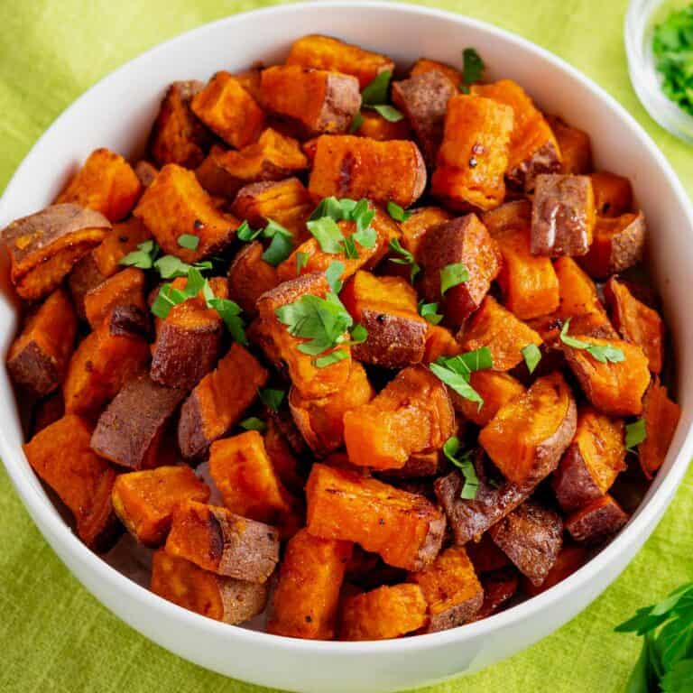 Perfectly Crispy Roasted Sweet Potato Cubes - Cookrita